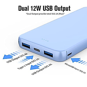 SIXTHGU Portable Charger Power Bank 10000mAh, Dual USB Output with USB C Input, Fast Charging External Battery Pack Compatible for iPhone, Samsung Galaxy, Android Phone,etc
