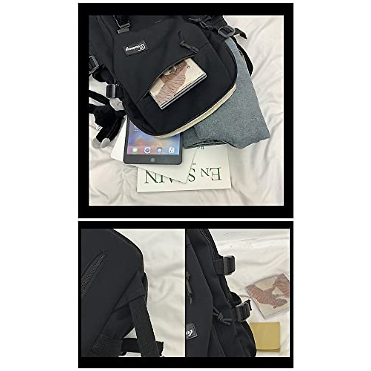 AoMoon Casual Lightweight Backpack for Men Women Laptop Rucksack College Bag Durable University Backpack Travel Daypack(Black)