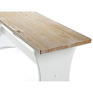 Linon Jackie Pine Wood 3 Piece Patio Conversation Indoor Kitchen Breakfast Table Booth Bench Corner Dining Nook Set in Antique White