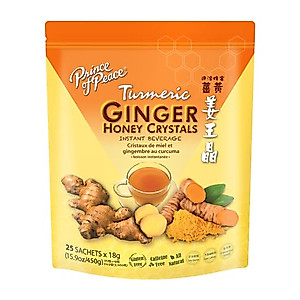 Prince Of Peace Instant Ginger Honey Crystals w/ Turmeric, 25 Sachets – Instant Hot or Cold Beverage – Easy to Brew Ginger and Honey Tea, Caffeine and Gluten Free