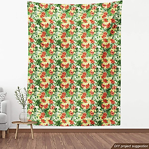 Ambesonne Tropical Fabric Material by The Yard, Exotic Floral Pattern with Plumeria Hibiscus Monstera Palms and Leaves, Decorative Accent for DIY Hobby Upholstery Projects and Home, 1 Yard, Red Yellow