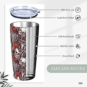 Yaxongx 20oz Tumbler Spooky Skull Flower Double Wall Vacuum Insulated Coffee Mug with Lid and Metal Straw Brush Reusable Stainless Steel Water Bottle Travel Cup Gifts for Car Ice Drinks Hot Beverage
