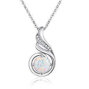 TANGPOET White Fire Opal Pendant Necklace for Women 925 Sterling Silver October Opal Birthstone Jewelry Mothers Day Christmas Birthday Gifts for Her