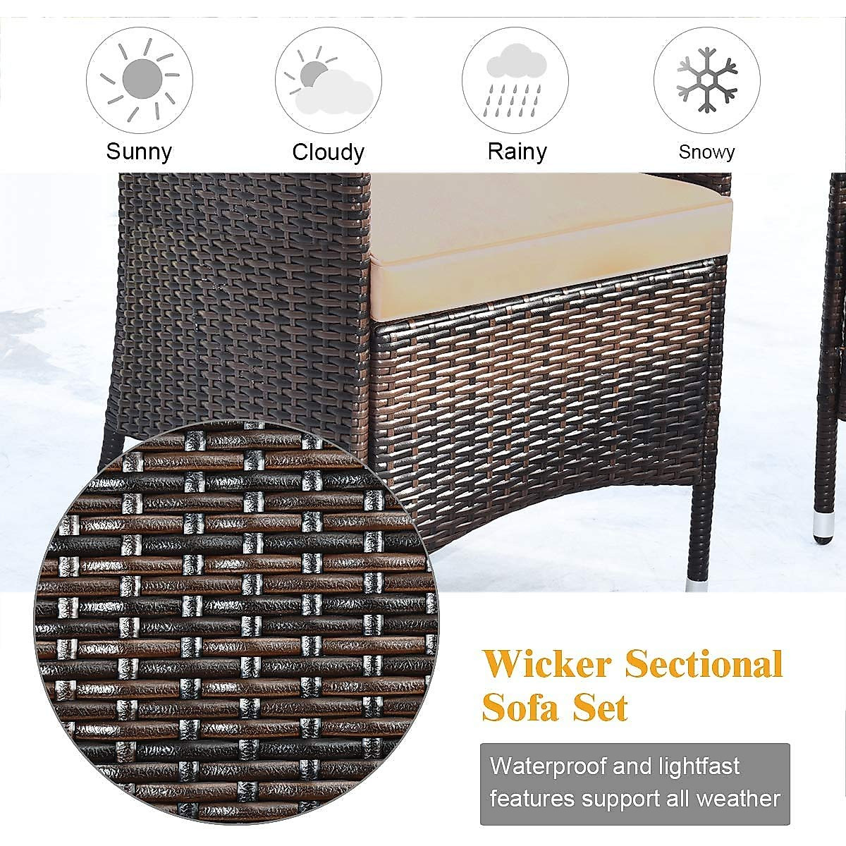 LUARANE 4-Piece Rattan Patio Furniture Set, Outdoor Wicker Sofa Couch Table Set, w/Thick Seat Cushions Tempered Glass Coffee Table, Conversation Set for Lawn Garden Poolside Backyard (Brown)