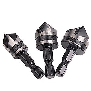 Rocaris 3 Piece 1/4" Hex 12/16/19mm Countersink Bore Set for Wood Metal Quick Change Bit