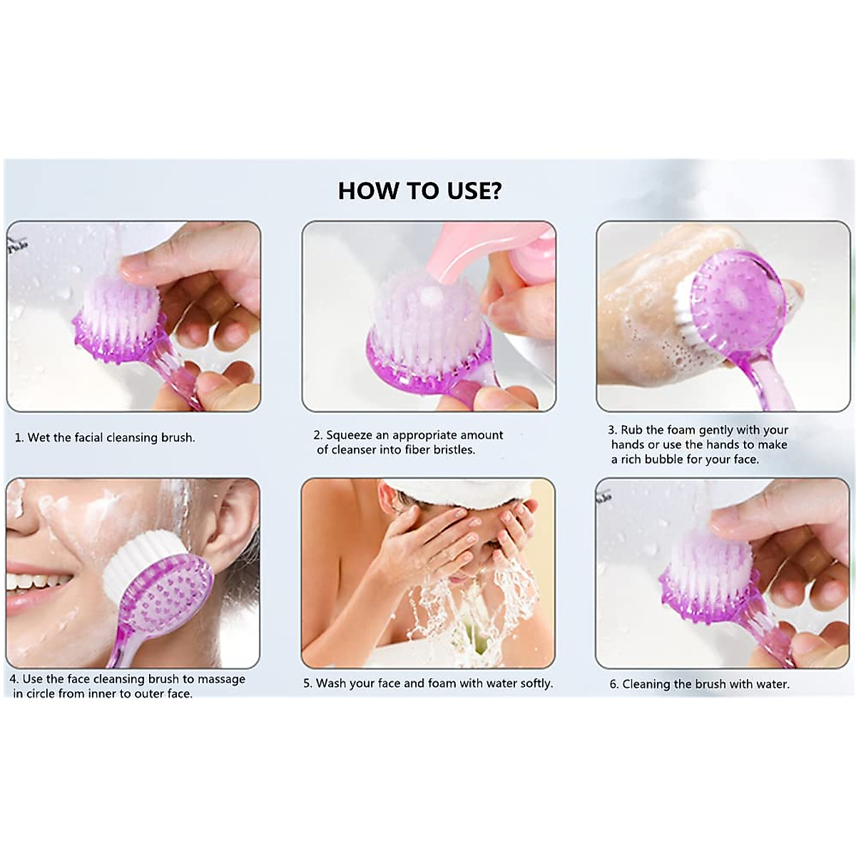 Beomeen Facial Cleansing Brush, 4 Colors Facial Exfoliating Brush Face Wash Scrub Exfoliator Brush for Makeup Skincare Removal, (Blue, Pink, Purple, Clear)