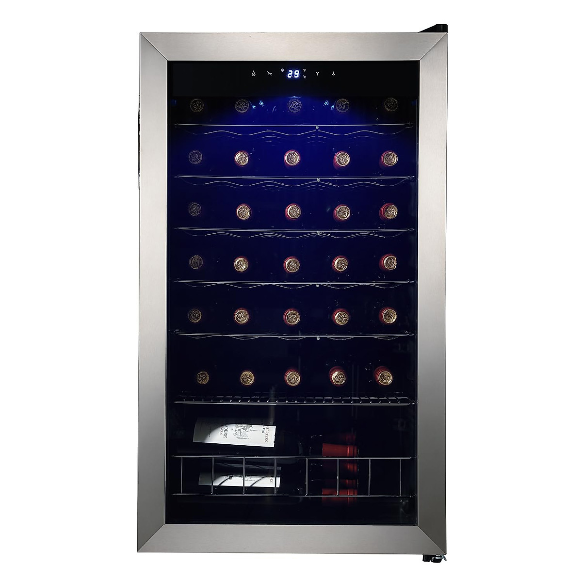 SMETA Wine Fridge 34 Bottle, 19 Inch Wine Cooler Refrigerator Freestanding/Under Counter, Wine Caller for Home and Bar with Upgrade Compressor Low Noise 41°F to 64°F, Black and Stainless Steel