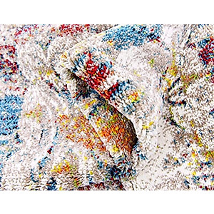 Unique Loom Rosso Collection Vintage, Traditional, Distressed, Bohemian, Botanical, Southwestern Area Rug, Round 8' 0" x 8' 0", Multi/Blue