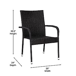 Flash Furniture Maxim Indoor/Outdoor Wicker Dining Chairs with Fade & Weather-Resistant Steel Frames for Patio and Deck, Set of 2, Black