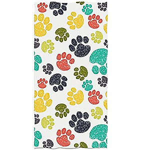 SLHETS Cute Dog's Paw Prints Hand Towels Colorful Doodle paw Prints Small Bath Towel Soft Absorbent Kitchen Dish Towels for Bathroom/Kitchen Decoration Hotel Gym Spa Sweat Towels 13.6 * 29'