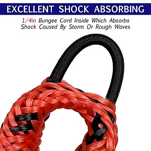 4 Pack Bungee Boat Dock Line with Stainless Steel Clip 3FT Mooring Rope Boat Accessories Docking Lines PWC Dockline for Boats Kayak, Jet Ski, Pontoon, Canoe, Power Boat WaveRunner(Red&Black)