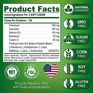 Vet Promise Dog Allergy Chews - Itch Relief for Dogs - Dog Allergy Relief - Anti Itch for Dogs - Dog Itchy Skin - Dog Allergy Support - Hot Spots - Immune Health Supplement - Made in USA - 120 Treats