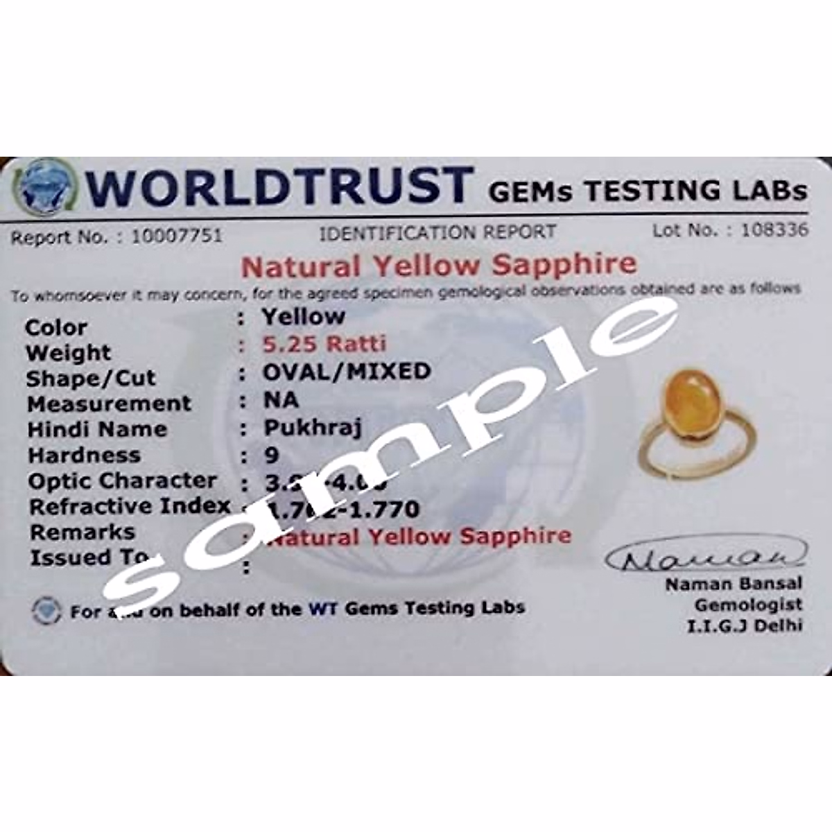 7.10 Carat Certified Unheated Untreatet AAA++ Quality Natural Gold Plated and Yellow Sapphire Astrological Ring for Unisex