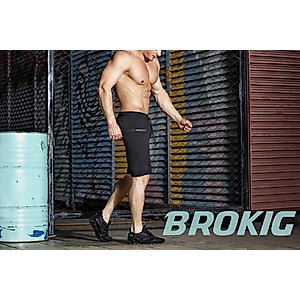 BROKIG Men's Sidelock Gym Workout Running Sport Shorts with Zipper Pockets (Small, Black)
