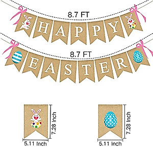Happy Easter Banner, Easter Decorations Burlap Easter Garland with Bunny Sign for Spring Themed Party Favors Supplies, No DIY Required