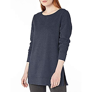 Amazon Essentials Women's Open-Neck Fleece Tunic Sweatshirt, Navy Heather, Large
