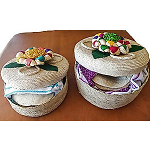 2 Pack Tortillero & Pancake Handwoven Basket & Handloomed Tortilla Cloth 2 Pack Warmer Keeper Bundle 100% Palm Mexican Art.