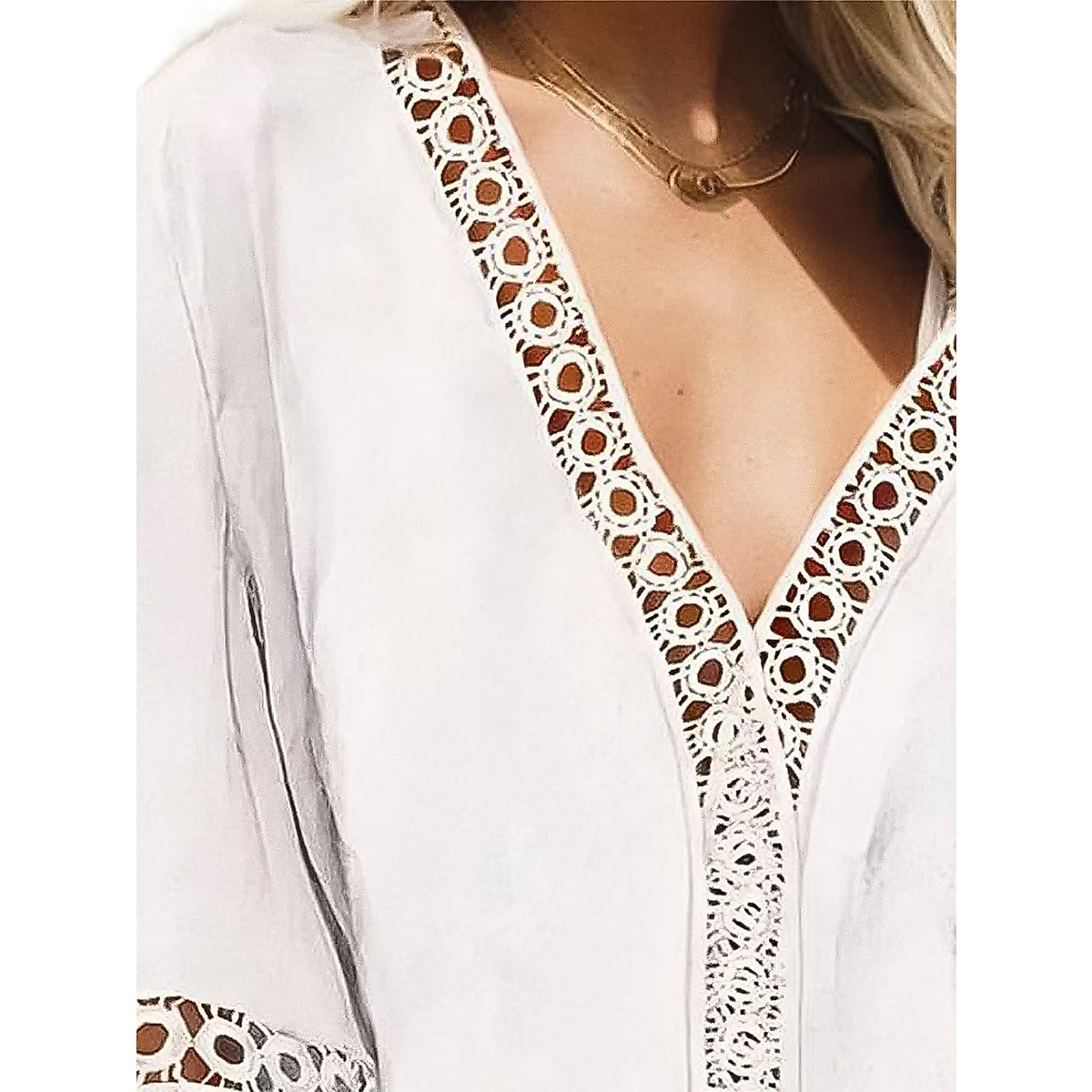 Flamingals Solid Hollow Out V Neck Saree Blouse for Women Readymade White L