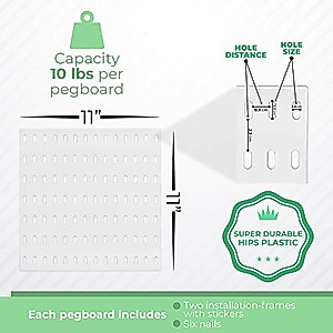 Keepo Pegboard Combination Kit, 4 Pegboards and 14 Accessories Modular Hanging for Wall Organizer, Crafts Organization, Ornaments Display, Nursery Storage, 22" x 22", Black| Peg Boards
