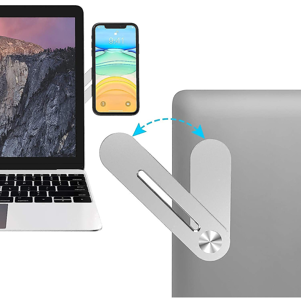 adjustable laptop phone holder magnetic - Premium Aluminum Adjustable Laptop Extension Holder Slim Portable Foldable Side Mount Clip Stand for smart Cell Phone Computer Laptop Extension Bracket