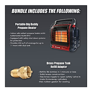 Mr. Heater Portable Big Buddy Propane Heater with Propane Tank Refill Adapter Bundle (2 Items)