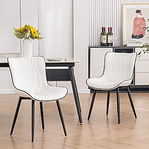 YOUTASTE White Dining Chairs Set of 2 Upholstered Mid Century Modern Kitchen Dining Room Chairs Armless Faux Leather Accent Chairs Metal Vanity Lounge Chair with Back for Living Room Bedrooms