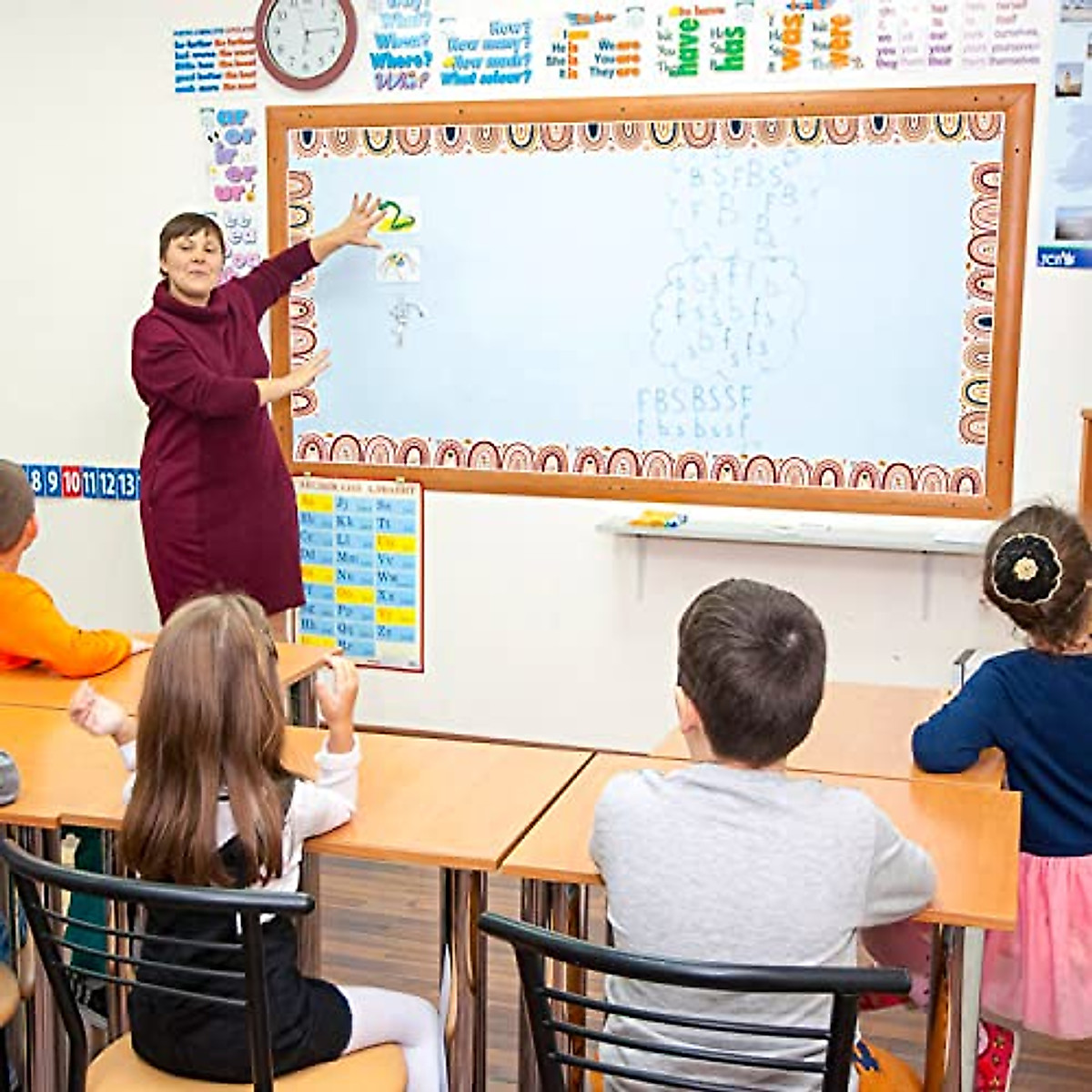 BeYumi 62Pcs Back to School Boho Rainbow Positive Sayings Cutouts Motivational Boho Rainbow Classroom Bulletin Borders Trim Decorations Set for School Home Wall Decor