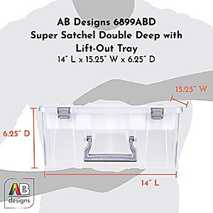 AB Designs 6899ABD Super Satchel Double Deep with Lift-Out Tray and Removable Dividers, Stackable Home Storage Organization Container, Clear with Sliver Latches and Handle