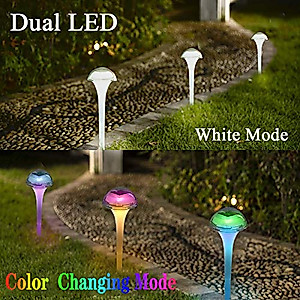 pearlstar Solar Lights Outdoor Mushroom Garden Pathway Lights LED Landscape Lighting Waterproof for Path Lawn Patio Yard Walkway Driveway, 2 Lights Effect,White&Color Changing Light(6pack)