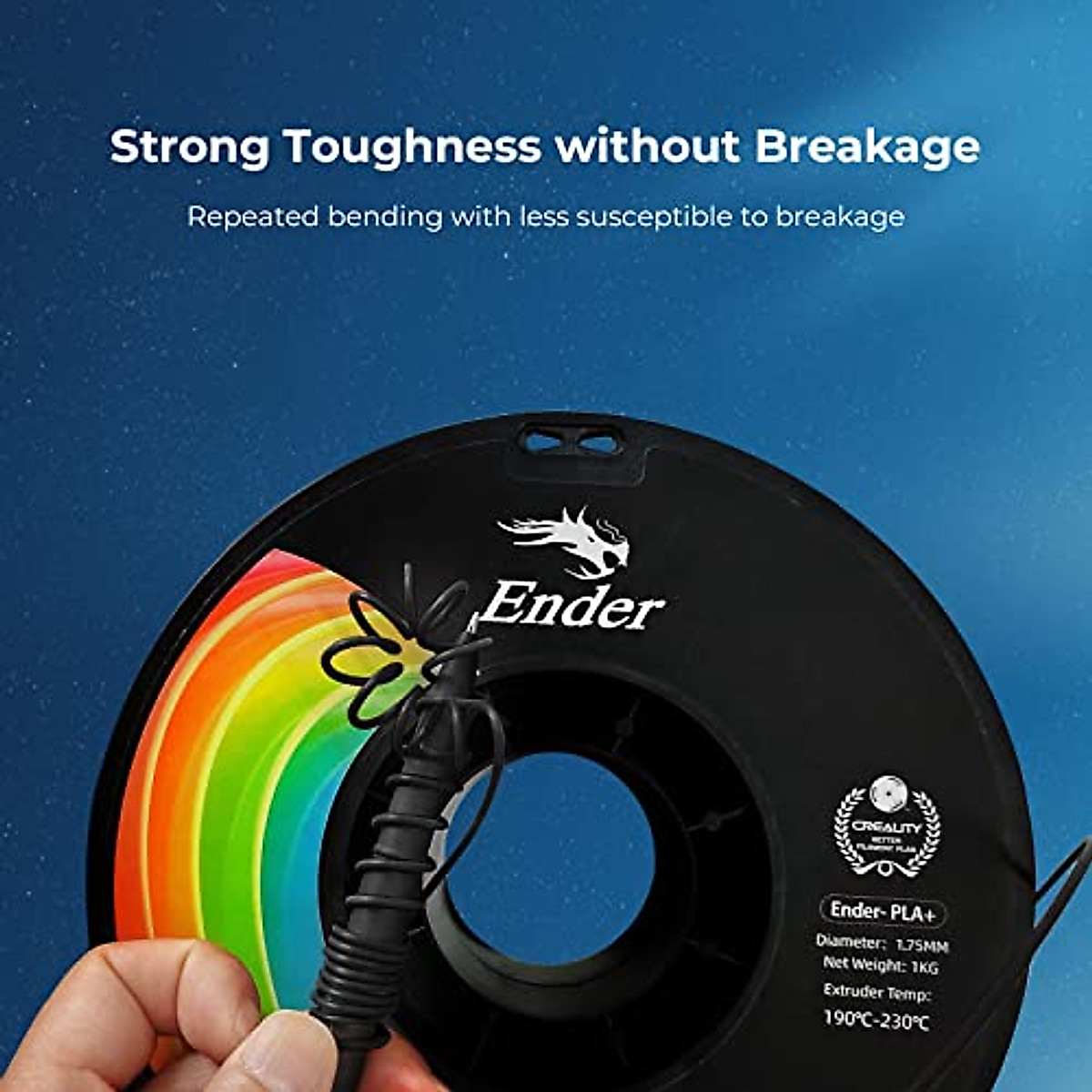 Official Creality Upgrade Ender 3D Printer Filament, Black PLA+ Filament 1.75mm, 1kg Spool (2.2lbs), Accuracy +/- 0.02mm, 3D Printing Filament, Strong Toughness, Vacuum Packaging, Environment Friendly
