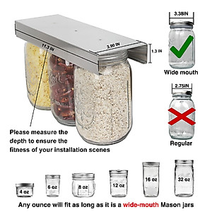 lopeztek Mason Jars Organizer, Canning Rack for 4 8 12 16 24 32 64 oz, Under Cabinet and Pantry Food Storage Hanger Accessories(2Pcs-Wide Mouth-Long)