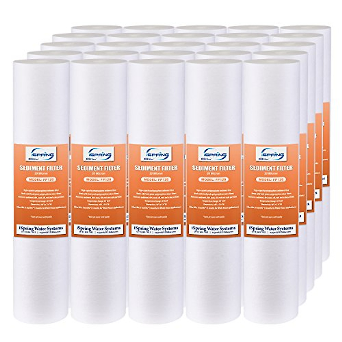 iSpring FP120X25 10" x 2.5" Universal Multi-layer Water Sediment Filter Replacement Cartridges 20 Micron, 25 Pack, White
