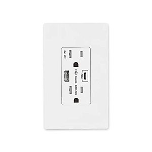 Amerisense GaN 65W 6Amp 2-Port USB Wall Outlet, 15 Amp Tamper-Resistant Receptacle with 1 USB Type C & 1 Type A Port, USB Charger for USB-C Laptop/iPhone/Samsung/LG, UL Listed