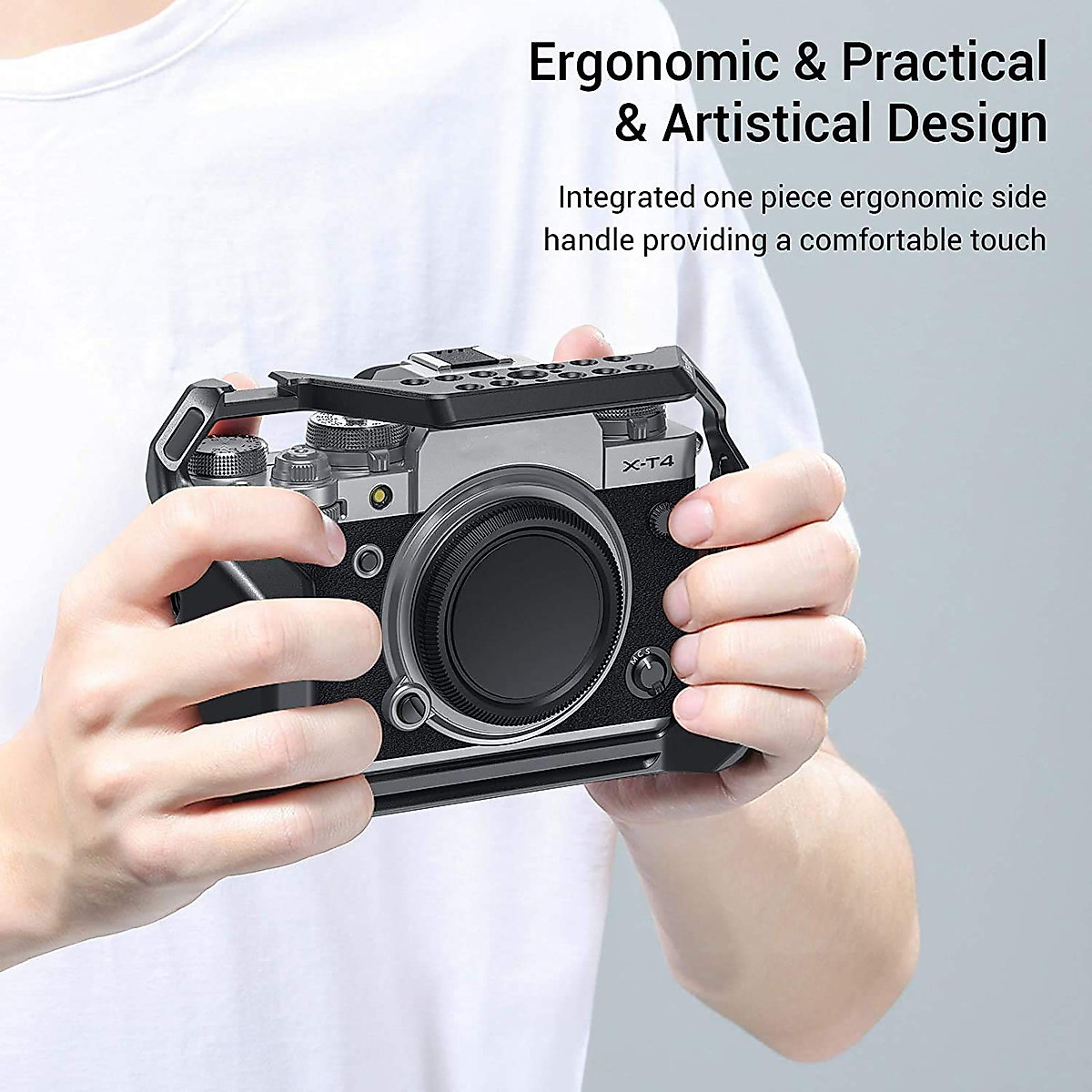 SmallRig X-T4 Camera Cage for FUJIFILM X-T4, Aluminum Alloy Cage with NATO Rail and Cold Shoe Mount for Microphone and Light CCF2808