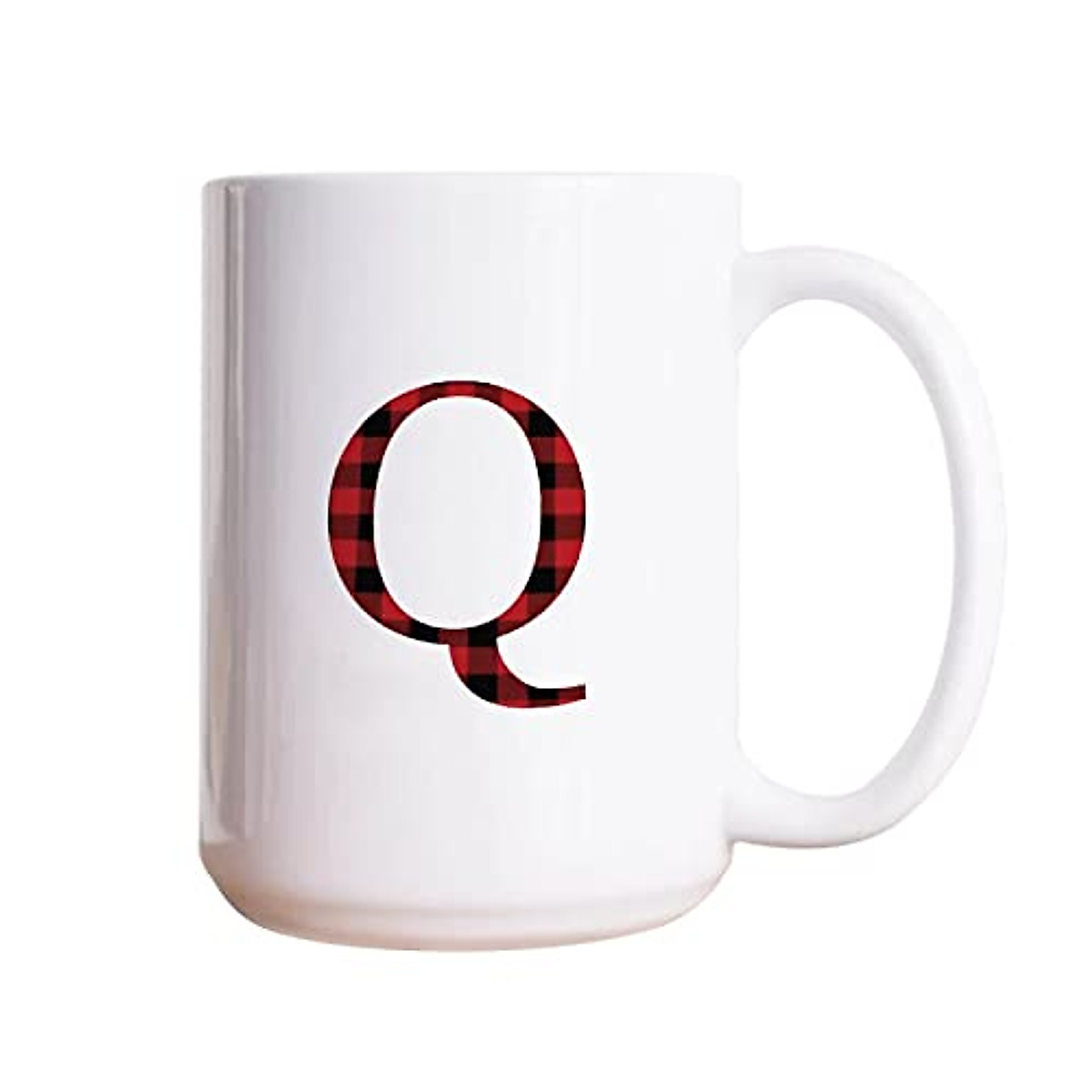 Yelolyio English Alphabet Letter Coffee Mugs, Christmas Black Red Buffalo Plaid Monogram Letter Q Mug, Any Letter Floral Alphabet Coffee Cup For Her Birthday Christmas Mothers Day Coffee Mug 15oz