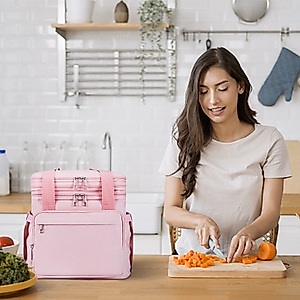 gelugee Lunch Bag Women,Double Deck Lunch Box for Men, Insulated Lunch Cooler Tote Bag, Waterproof Adult Lunchbox, 15L Large Pink Lunch Pail for Work Office Picnic