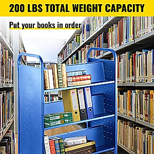 BestEquip Book Cart, 200LBS Library Cart, 49.2''x35.4''x18.9'' Rolling Book Cart, Double Sided W-Shaped Sloped Shelves with Lockable Wheels for Home Shelves Office School Book Truck Blue