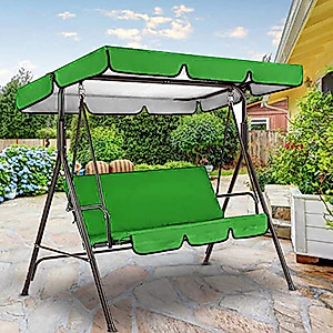 FASESH Swing Canopy Chair Cover Sets Waterproof 3-Seat Outdoor Patio Backrest and Porch Glider Garden Seat Replacement Sunscreen UV Protection Cushion (Green 59.9inch)
