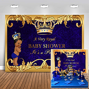 Mocsicka Royal Prince Baby Shower Backdrop Black Boy Gold Crown Photography Background 7x5ft Little Prince Royal Blue Backdrops for Baby Shower Party