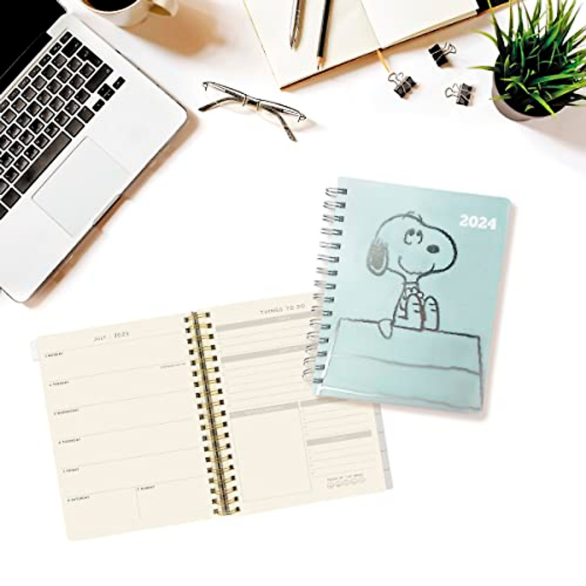 Graphique 2024 Spiral Frosted Cover Planner | 18 Month Organizer July 2023 - Dec. 2024 | Weekly & Monthly Spreads | To-Do & Note List | Reference Tabs | Reminder Stickers | Snoopy House | 6” x 8”