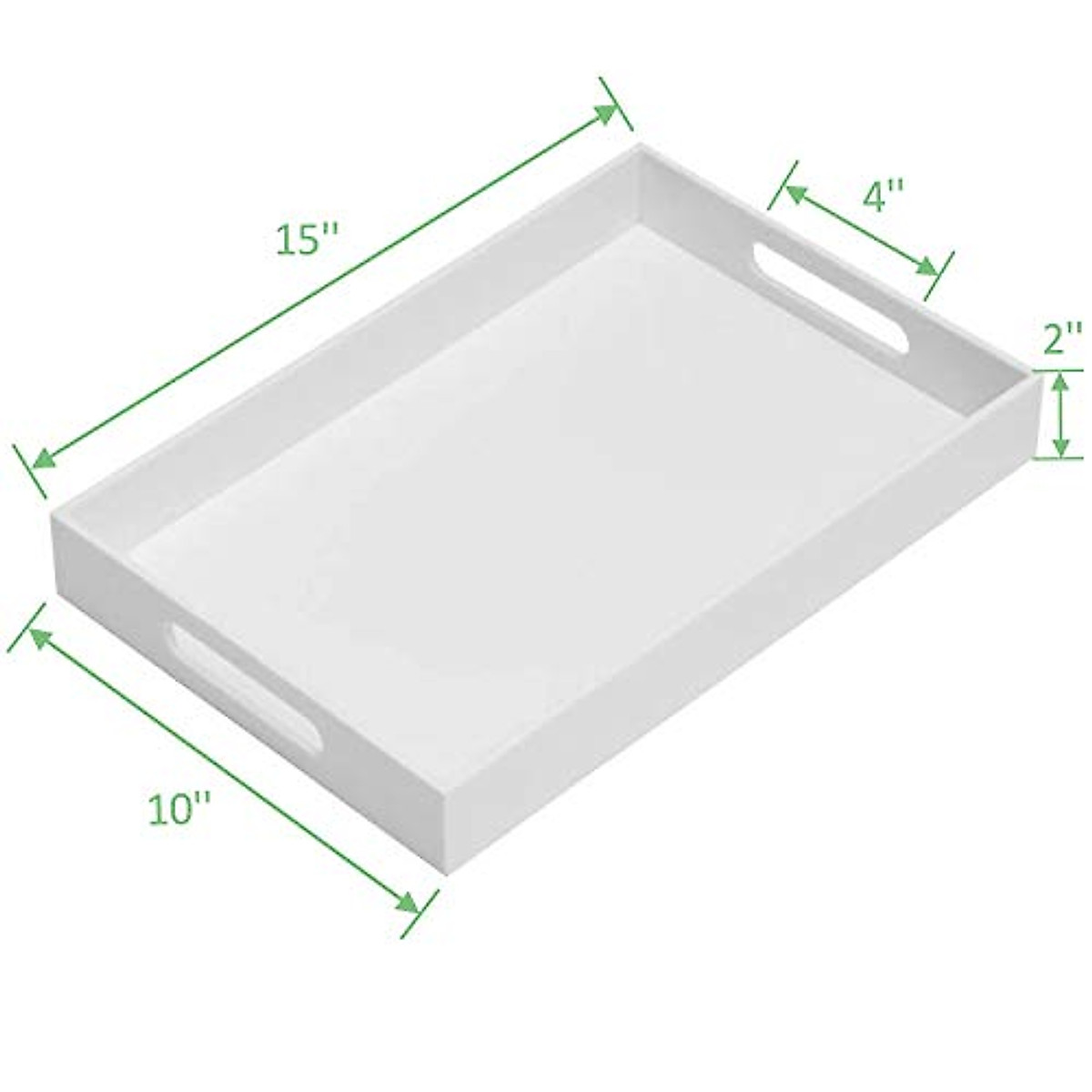KEVLANG Glossy White Sturdy Acrylic Serving Tray with Handles-10x15Inch-Serving Coffee Appetizer Breakfast Butler-Kitchen Countertop-Makeup Drawer Organizer-Vanity Table Tray-Ottoman Tray