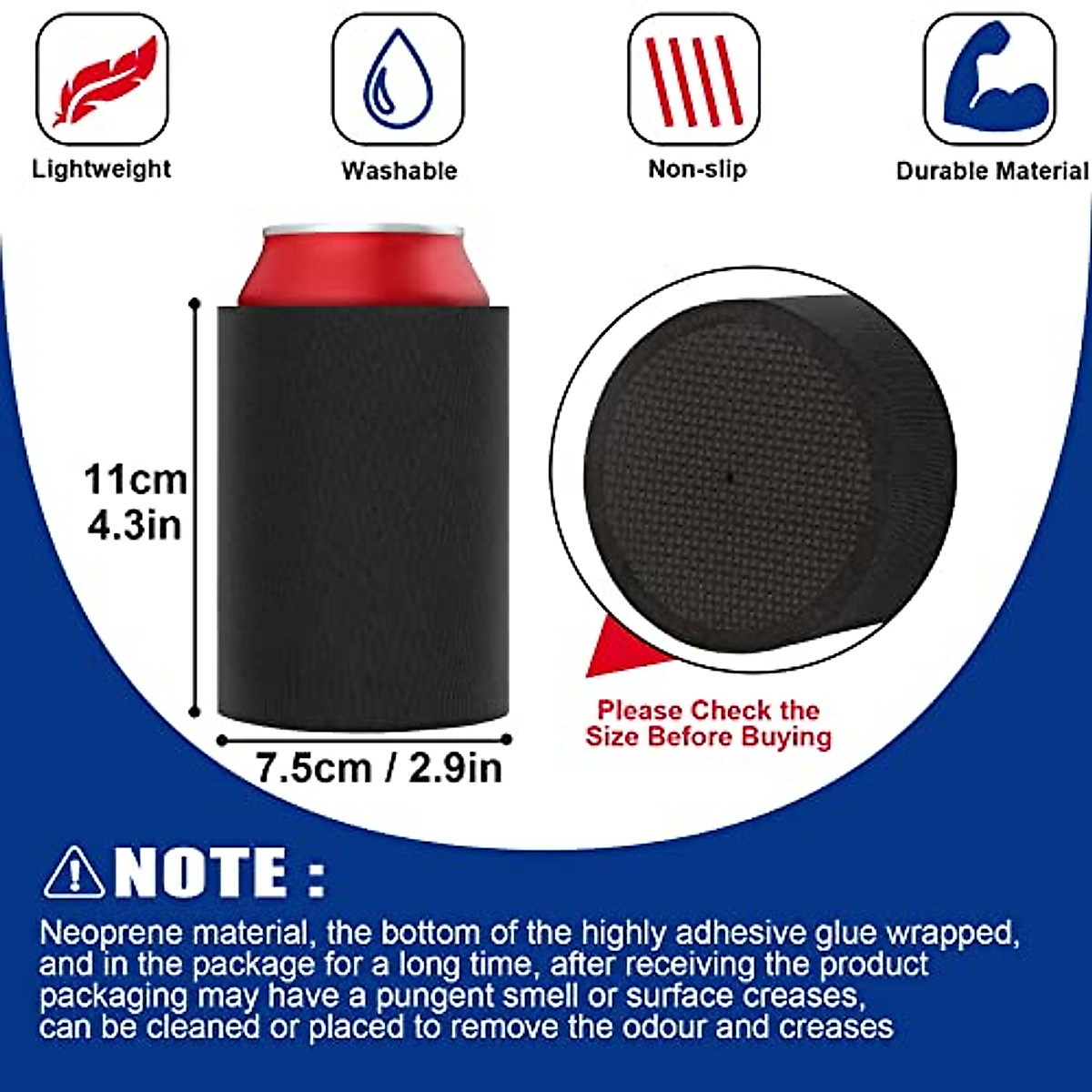 Desing Wish Bottom-Sealed 12oz Standard Can Cooler Sleeve Anti-Slip Neoprene Blank Drinks Insulator Sleeves for 12 16 oz Beverage Cans/Bottles (4 Pack Black)
