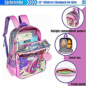 Egchescebo Kids Girls Travel School Teen Girl Preschool Kid Clear 3Pcs Unicorn Braid Backpack with Plush Lunch Box Bags Kids' Backpacks for School Elementary Teenage Gifts Trendy Stuff Toddler Pink
