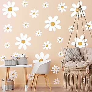 12 Sheets Daisy Wall Decals Flower Wall Stickers Large Daisy Wall Stickers Daisy Decals for Wall Peel and Stick for Nursery Bedroom Living Room Wall Decor (Cute Style)