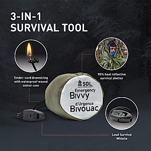 Survive Outdoors Longer 90% Emergency Bivvy - Comes with Survival Whistle & Tinder Paracord Drawstring - Add to Emergency Kit & Hiking Gear - Waterproof, Windproof & Tear-Resistant - 3.8 oz, Green