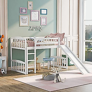 Merax Solid Wood Bunk Bed with Removable Slide and Ladder for Kids, No Box Spring Needed