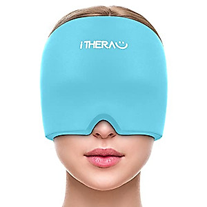 iTHERAU Migraine Ice Head Wrap-Headache Relief Hat, Migraine Relief Cap, Cold Therapy Headache Relief Cap for Migraine Eyes Mask Blue Headache Ice Pack for Puffy Eyes, Tension, Sinus & Stress Relief