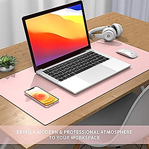 AFRITEE Desk Pad Desk Protector Mat - Dual Side PU Leather Desk Mat Large Mouse Pad, Writing Mat Waterproof Desk Cover Organizers Office Home Table Gaming Decor （Rose Pink/Silver, 23.6" x 13.8")