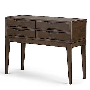 SIMPLIHOME Harper SOLID WOOD 40 inch Wide Mid Century Modern Hallway Console Sofa Entryway Table in Walnut Brown with Storage, 4 Drawers , for the Living Room, Entryway and Bedroom