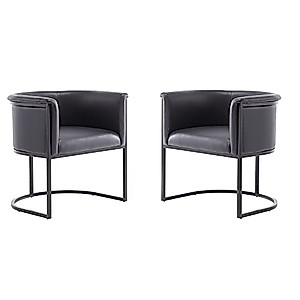 Manhattan Comfort Bali Mid Century Modern Upholstered Dining Armchair, Set of 2, Black